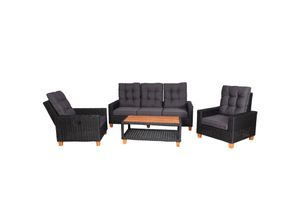 4057651541976 - Gartengarnitur MCW-G28 Sitzgruppe Lounge-Set Akazie Holz halbrundes Rattan verstellbar FSC ~ anthrazit Kissen grau