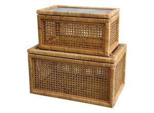 5712750287840 - Chic Antique Geflochtene Box mit Glas 2er Set H265 L495 B295 cm natur