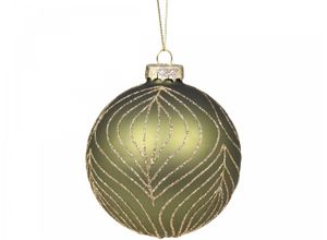 5712750250967 - Chic Antique Weihnachtskugel Blatt mit Goldmuster Ø8 cm moosgrün