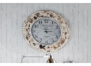 4251707118215 - Wanduhr Shabby recyceltes Holz weiß Ø 70 cm   9 cm