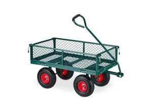 4052025454586 - Handwagen praktischer Bollerwagen für den Garten Luftbereifung klappbare Seitenteile bis 200 kg grün-rot - Relaxdays