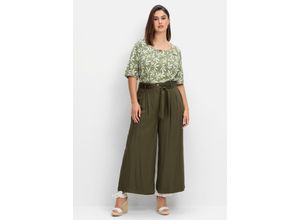 4063136847280 - Große Größen Culotte in Curvy-Schnitt ELLA mit Stoffgürtel dunkeloliv Gr40