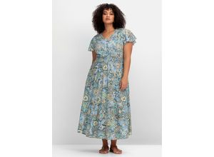 4063136873128 - Große Größen Maxikleid im Paisleymuster mit Smokbund blau gemustert Gr56