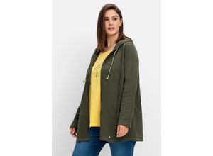 4063136863297 - Große Größen Sweatjacke mit Stickerei auf der Schulter in A-Linie dunkeloliv Gr48 50