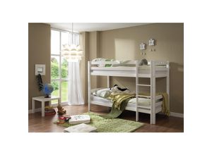 4250393800374 - TiCAA TiCAA Etagenbett Kinderbett Stockbett Funktionsbett für Kinder mit Treppe & Zwei Liegeflächen teilbar aus Buche Massivholz weiß Bettgestell 90 x 200