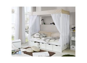 4251105926726 - TiCAA Himmelbett Beige 310 Kiefer Weiß (Beige Weiß Stern)