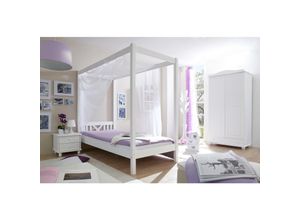 4250393877499 - Ticaa Himmelbett Einzelbett LaLuna Kiefer massiv weiß