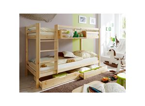 4250393888457 - Ticaa Kindermöbel - Etagenbett rene Kiefer massiv natur lackiert 90 x 200 cm