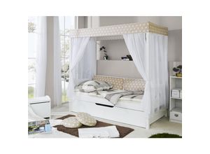 4251105926719 - TiCAA Himmelbett Beige 310 Kiefer Weiß (Beige Weiß Stern)