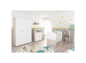 4260347792846 - nonjoo Babyzimmer Lani Set 8 best aus Babybett Kommode Wickelaufsatz Wandboard Regal mit 3 Fächern und Kleiderschrank 3-trg