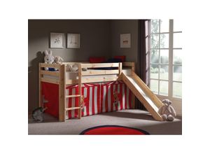 5420070212830 - Spielbett Kinderzimmer mit Textil Set Zirkus incl Rutsche PINOO-12 in Kiefer massiv natur lackiert b h t ca 210 114 218 cm - braun