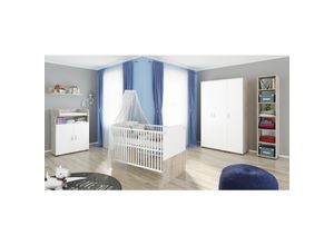 4260347792853 - nonjoo Babyzimmer Lani Set 9 best aus Babybett Kommode Wickelaufsatz Wandboard Regal mit 6 Fächern und Kleiderschrank 3-trg