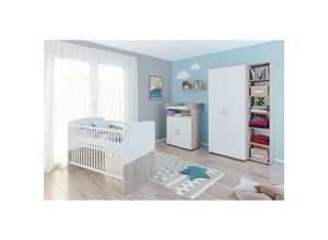 4260347792815 - nonjoo Babyzimmer Lani Set 5 best aus Babybett Kommode Wickelaufsatz Wandboard Regal mit 6 Fächern und Kleiderschrank 2-trg