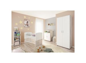 4260347792808 - nonjoo Babyzimmer Lani Set 4 best aus Babybett Kommode Wickelaufsatz Wandboard Regal mit 3 Fächern und Kleiderschrank 2-trg