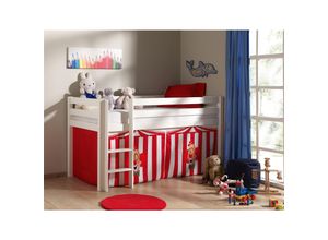 5420070212373 - Les Tendances - Spielbett Kinderzimmer mit Leiter und Textilset Zirkus PINOO-12 in Kiefer massiv weiß lackiert b h t ca 210 114 106 cm