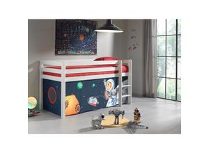 5420070217477 - Hochbett Kinderzimmer PINOO-12 mit Textilset Spaceman in Kiefer massiv weiß lackiert b h t ca 210 114 106 cm - weiß