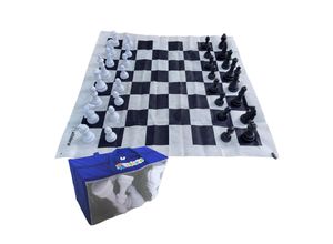 4251357600801 - Xxl Schachspiel Schach Spielset groß inkl Kunststoff Spielfiguren Heringen & Tasche Spielzeug für drinnen & draußen 158 x 158 cm - Schwarz weiß