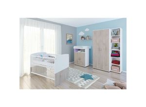 4260347792655 - nonjoo Babyzimmer Hanna Set 5 best aus Babybett Kommode Wickelaufsatz Wandboard Regal mit 6 Fächern und Kleiderschrank 2-trg