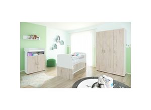 4260347792679 - nonjoo Babyzimmer Hanna Set 7 best aus Babybett Kommode Wickelaufsatz Wandboard und Kleiderschrank 3-trg