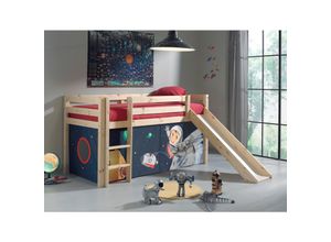 5420070217514 - Kinderzimmer Spielbett mit Textil Set Spaceman PINOO-12 incl Rutsche in Kiefer massiv natur lackiert b h t ca 210 114 218 cm - braun