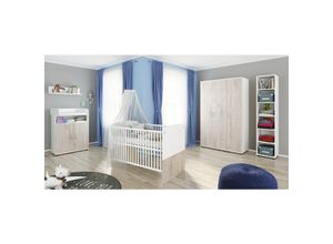 4260347792693 - nonjoo Babyzimmer Hanna Set 9 best aus Babybett Kommode Wickelaufsatz Wandboard Regal mit 6 Fächern und Kleiderschrank 3-trg