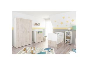 4260347792686 - nonjoo Babyzimmer Hanna Set 8 best aus Babybett Kommode Wickelaufsatz Wandboard Regal mit 3 Fächern und Kleiderschrank 3-trg