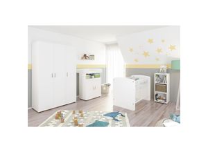 4260347792525 - nonjoo Babyzimmer Lunis Set 8 best aus Babybett Kommode Wickelaufsatz Wandboard Regal mit 3 Fächern und Kleiderschrank 3-trg