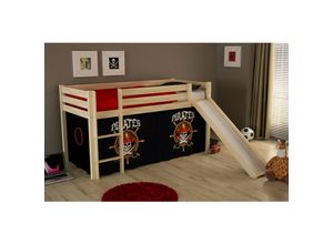 5420070212885 - Hochbett Kinderzimmer incl Rutsche PINOO-12 mit Textilset Pirates in Kiefer massiv natur lackiert b h t ca 210 114 218 cm - braun