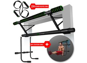 4260663286074 - KESSER® 4in1 Premium Klimmzugstange inkl DIP-Station & Power Ropes  klappbare Türreck sichere Türrahmen einhängen Montage zu Hause ohne Schrauben  Pull Up Bar für Crossfit