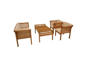 4050747256662 - Polster cremefarben Loungeset MALAGA 4-teilig Eukalyptus geölt mit Polstern