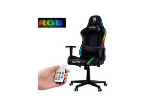 4056551219169 - ELITE Gaming-Stuhl DESTINY Rücken- und Nackenkissen Wippmechanik bis 170kg Sitzhöhe 45-55 MG200 (RGB - Schwarz)