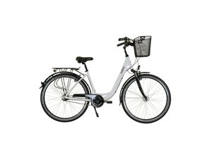 4260471753577 - HAWK City Wave Deluxe inkl Korb  White 26 Zoll - Leichtes Fahrrad mit 7-Gang Shimano Nabenschaltung Felgenbremse & Nabendynamo