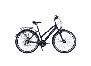 4260471753683 - HAWK Trekking Premium Fahrrad Black Damen 28 Zoll Rahmenhöhe 48cm – Fahrrad mit Microshift 24 Gang Kettenschaltung & Beleuchtung I Allrounder I Schwarz