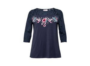 4061303469341 - Große Größen Shirt mit Blumendruck und Spitze marine Gr48 50