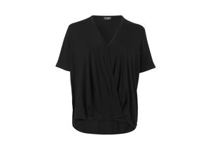 4039681904174 - Große Größen Blusenshirt in Wickeloptik mit gerafftem Saum schwarz Gr54