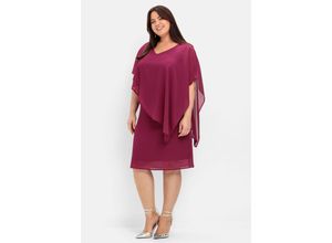 4063135775010 - Große Größen Cocktailkleid mit asymmetrischem Cape aus Chiffon himbeere Gr50