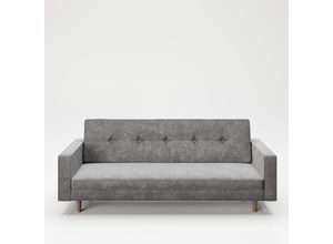 7640136868926 - PLAYBOY - Sofa SHIRLEY gepolsterte Couch mit Bettfunktion Samtstoff in Grau mit Massivholzfüsse Retro-Design