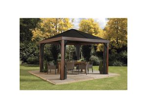 0772830166606 - Aluminium Pavillon Valencia 12 x 12 Holzoptik inkl Moskitonetz