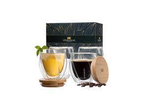 4056551243461 - Königsglas Swing Tee- Kaffeegläser by Heidenfeld 250 350 ml Bambusdeckel doppelwandig Set (4er Set 250 ml)