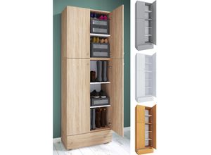 4051814413285 - Holz-Schuhschrank Maße H 200 x B 70 x T 39 cm Allzweckschrank 5 Fächer 4 Drehtüren extra Schublade– Lona