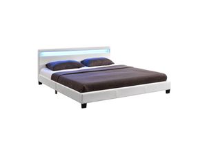 4260304762912 - Polsterbett Paris – modernes Bettgestell mit led Beleuchtung Lattenrost & Kopfteil – Kunstleder & Holz – Bett Einzelbett – 140×200 cm weiß - Juskys