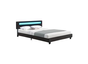 4260304762943 - Polsterbett Paris – modernes Bettgestell mit led Beleuchtung Lattenrost & Kopfteil – Kunstleder & Holz – Bett Doppelbett – 160×200 cm schwarz