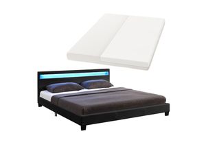 4260304766040 - Polsterbett Paris 140 x 200 cm mit Matratze Lattenrost led Beleuchtung & Kopfteil - Kunstleder & Holz - Bett Bettgestell Jugendbett - schwarz