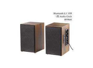 4022107281799 - auvisio MSS-90usb Lautsprecher Holz Gehäuse Aktiver Stereo-Regallautsprecher Bluetooth Boxen