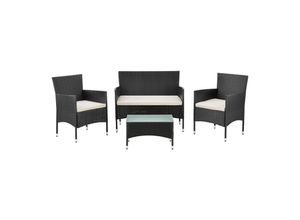 4260565521426 - Polyrattan Gartenmöbel-Set Fort Myers schwarz mit Tisch Sofa 2 Stühle & Auflagen