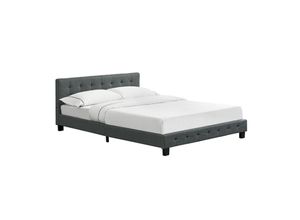 4260565523413 - Polsterbett Manresa in Grau - Bett mit Lattenrost und Kopfteil - Zeitloses modernes Design mit Stoff Bezug und Steppung - 140 x 200 cm - Juskys