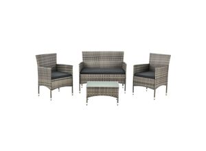 4260565521440 - Polyrattan Gartenmöbel-Set Fort Myers grau-meliert mit Tisch Sofa 2 Stühle & Auflagen