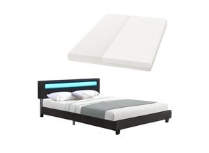 4260304765920 - Polsterbett Paris 180 x 200 cm mit Matratze Lattenrost LED Beleuchtung & Kopfteil - Kunstleder & Holz - Bett Bettgestell Doppelbett - schwarz