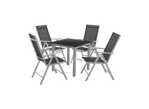 4260565527015 - Aluminium Gartengarnitur Milano Gartenmöbel Set mit Tisch und 4 Stühlen Silber-Grau