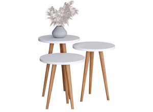 4051814426643 - 3 tlg Set Holz rund Beistelltisch Couchtisch Sofatisch Wohnzimmertisch Barilo (Farbe Weiß)